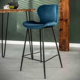 Pharao24.de Designbarhocker in Blau Samt modern (4er Set)