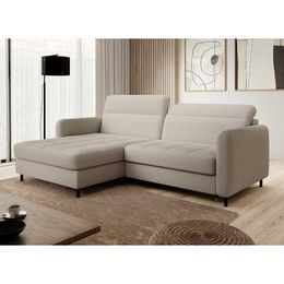 Pharao24.de Ecksofa Schlafsofa in Taupe aus Strukturstoff