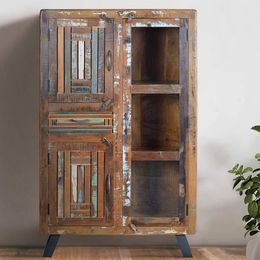 Pharao24.de Highboard Holzschrank massiv im Shabby Chic Stil mit drei Einlegeb&ouml;den
