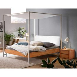 Pharao24.de Himmel Bett mit Baldachin im Skandi Design Eiche Massivholz und Metall