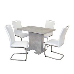 Pharao24.de Sitzgarnitur Esszimmer St&uuml;hle Kunstleder wei&szlig; Tisch verl&auml;ngerbar (f&uuml;nfteilig)