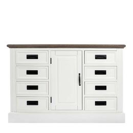 Pharao24.de Landhausstil Sideboard in Wei&szlig; und Graubraun acht Schubladen