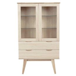 Pharao24.de Vitrinenschrank in Eiche White Wash 140 cm hoch