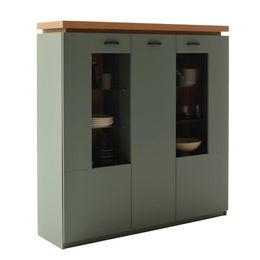 Pharao24.de Highboard Wohnzimmerschrank mit LED Beleuchtung in Graugr&uuml;n