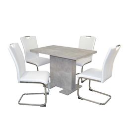 Pharao24.de Sitzgarnitur Esszimmer St&uuml;hle Kunstleder wei&szlig; Tisch verl&auml;ngerbar (f&uuml;nfteilig)