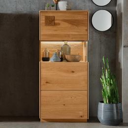 Pharao24.de Highboard mit Glas Seiten aus Wildeiche Massivholz 145 cm hoch