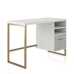 Pharao24.de Designschreibtisch weiß gold 114 cm breit einer Schublade