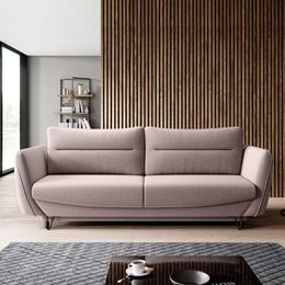 Pharao24.de Schlafsofa Dreisitzer Sofa in Hellrosa 236 cm breit