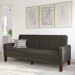 Pharao24.de Retro Stil Schlafsofa in Grau Stoff R&uuml;cken Klappmechanik