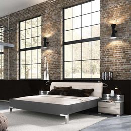 Pharao24.de Design Doppelbett mit Nachtkonsolen LED Beleuchtung (dreiteilig)