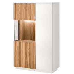 Pharao24.de Highboard mit Glastür in Eiche Bianco und Weiß 152 cm hoch