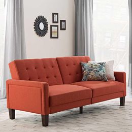 Pharao24.de Ausklappbares Sofa Retro in Ziegel Rot 200 cm breit - 88 cm tief