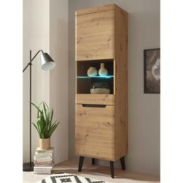 Pharao24.de Wohnzimmervitrinenschrank im Skandi Design Wildeichefarben