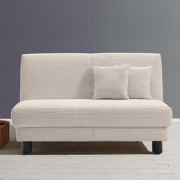 Pharao24.de Zweisitzer Schlafsofa in Beige Cord Vierfu&szlig;gestell aus Metall
