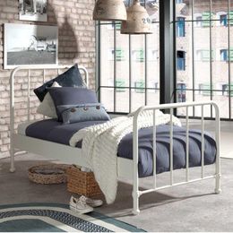 Pharao24.de Retro Einzelbett aus Metall Wei&szlig; pulverbeschichtet
