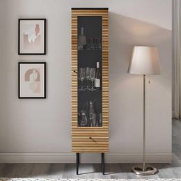 Pharao24.de Schrank Vitrine schmal im Skandi Design einer Schublade