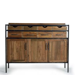 Pharao24.de Sideboard Esszimmersideboard aus Massivholz mit Vierfußgestell aus Metall