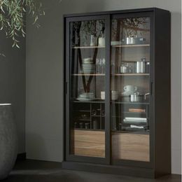 Pharao24.de Schrank Vitrine in Nussbaumfarben und Schwarz 125 cm breit