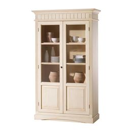 Pharao24.de Landhaus Vintage Vitrinenschrank in Creme Fichte Massivholz