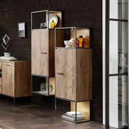 Pharao24.de Design Standvitrine im Loft Style Eiche dunkel Optik und Dunkelgrau