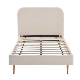 Pharao24.de Samt Bett in Beige Vierfu&szlig;gestell aus Metall Goldfarben