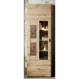 Pharao24.de Schrank Vitrine in Wildeiche Hirnholz Optik 65 cm breit