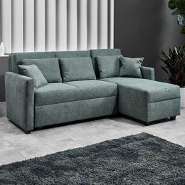 Pharao24.de Modernes Eckbettsofa in Graugr&uuml;n Faltmechanik
