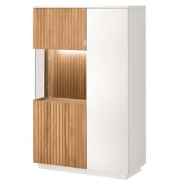 Pharao24.de Highboard mit Glastür in Eiche Bianco und Weiß 152 cm hoch