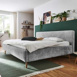Pharao24.de Doppeltbett Grau modern aus Boucle Stoff Eiche Massivholz