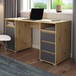 Pharao24.de Moderner Schreibtisch in Wildeichefarben und Anthrazit 138 cm breit