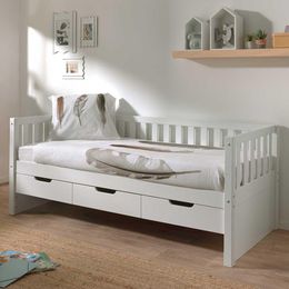 Pharao24.de Kojenbett mit Schubladen in Wei&szlig; Skandi Design