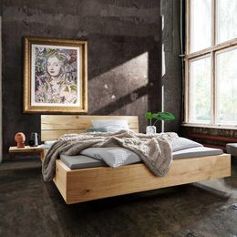 Pharao24.de Holzbettgestell im Industry und Loft Stil zwei Nachtkommoden (dreiteilig)