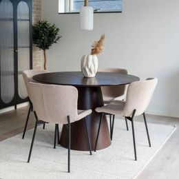 Pharao24.de Esstischgruppe Tischgruppe aus Boucle Stoff im Skandi Design (f&uuml;nfteilig)