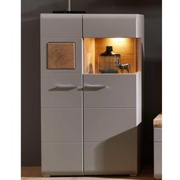 Pharao24.de Wohnzimmer Highboard in Grau und Eiche Optik Glas