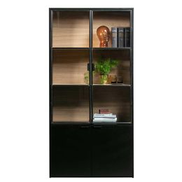 Pharao24.de Schrank Vitrine modern in Kieferfarben und Schwarz Glastüren