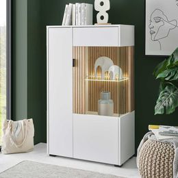 Pharao24.de Highboard mit Glastür in Weiß und Wildeichefarben 75 cm breit