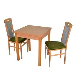 Pharao24.de Kleine Esstischgruppe mit zwei Sitzpl&auml;tzen Buchefarben & Gr&uuml;n (dreiteilig)
