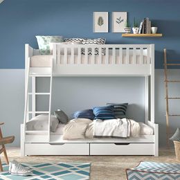 Pharao24.de Wei&szlig;es Doppelstockbett im Skandi Design optional mit Schubladen