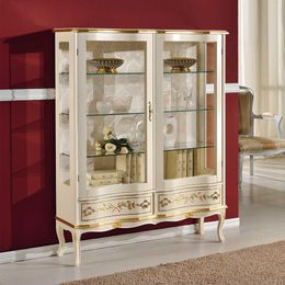 Pharao24.de Esszimmervitrine im Barockstil Wei&szlig; und Goldfarben verziert