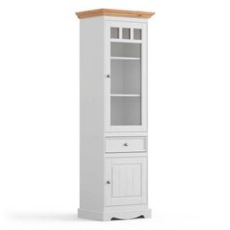 Pharao24.de Schrank Vitrine Landhaus schmal aus Kiefer Massivholz 190 cm hoch