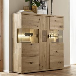 Pharao24.de Wohnzimmer Highboard Massivholzschrank in Asteiche hell 133 cm breit