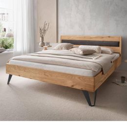 Pharao24.de Massivholzbettgestell Ehebett aus Wildeiche Massivholz im Industry und Loft Stil