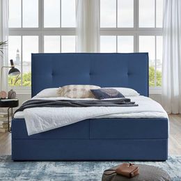 Pharao24.de Gepolstertes Bett in Blau Webstoff Bettkasten