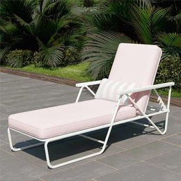 Pharao24.de Relax Gartenliege in Weiß und Rosa Untergestell aus Metall