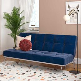 Pharao24.de Schlafsofa Blau Metallgestell in modernem Design Bezug aus Samt