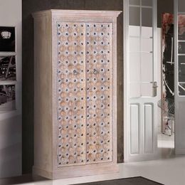 Pharao24.de Holzschrank Massiv Schrank Holz mit Dreht&uuml;ren und Metallgriffen