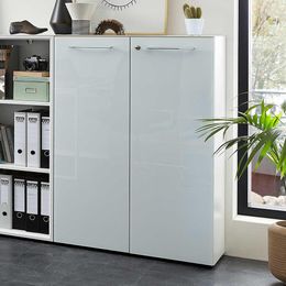 Pharao24.de Aktenordnerschrank in Wei&szlig; mit Glas beschichtet abschlie&szlig;bar