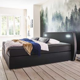 Pharao24.de Springboxbett mit LED Beleuchtung Schwarz Webstoff