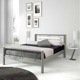 Pharao24.de Jugendbett in Wei&szlig; Grau Metall