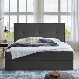 Pharao24.de Stauraum Boxspringbett in Dunkelgrau Webstoff 124 cm hoch